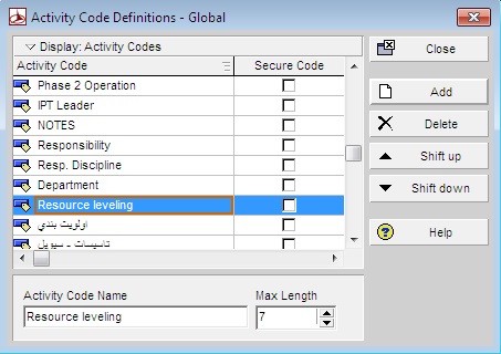 تو این پنجره سه حالت برای تعریف Activity Code هست که من حالت Global رو ...